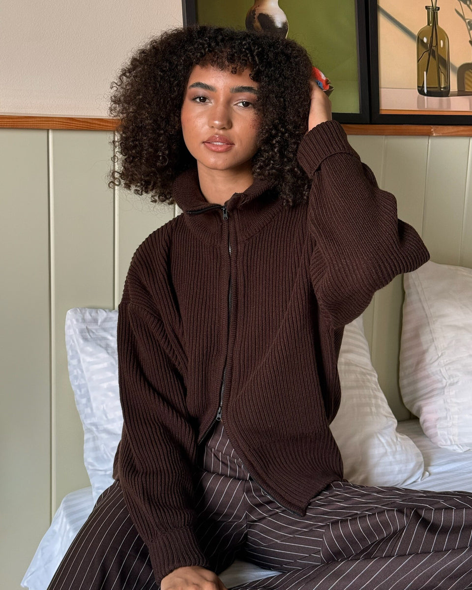 Double Zip Sweater - Brown | Tops | MYNE
